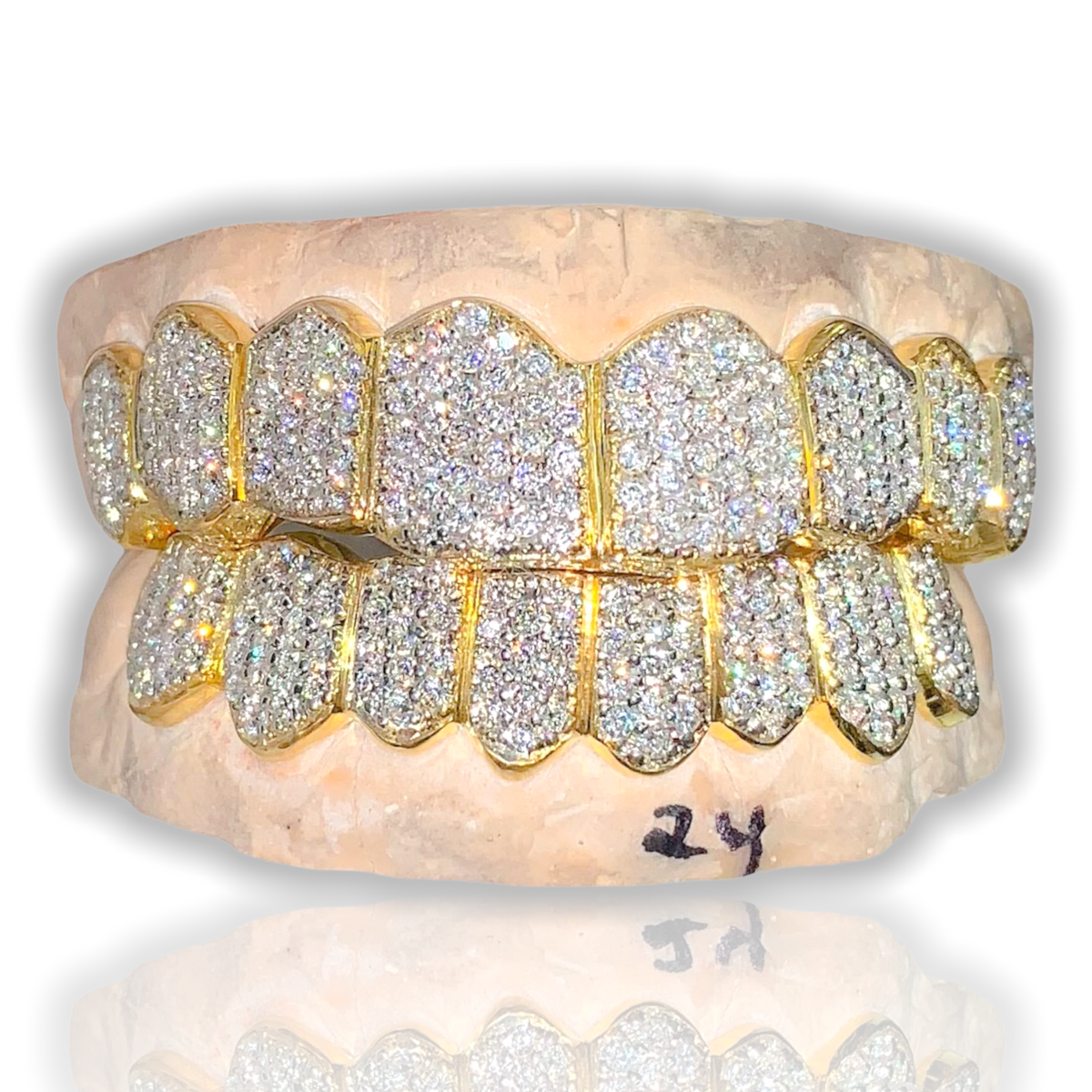 Custom Solid 10k Yellow/White Gold Bustdown Iced out Diamond Grillz ...